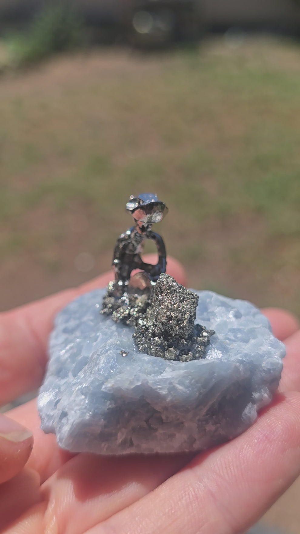 Blue calcite, Pyrite Mining Man. – theoldmouldy