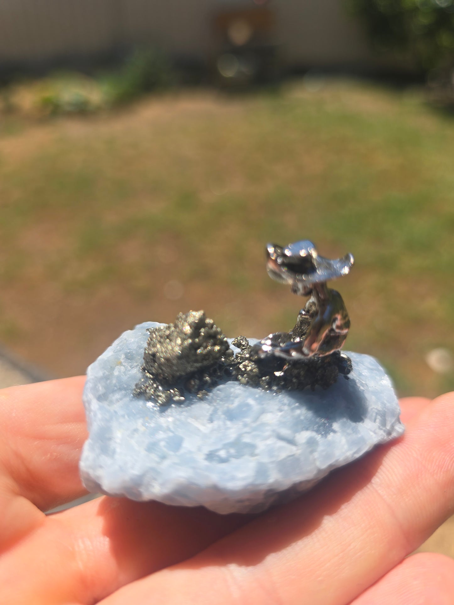Blue calcite, Pyrite Mining Man. – theoldmouldy